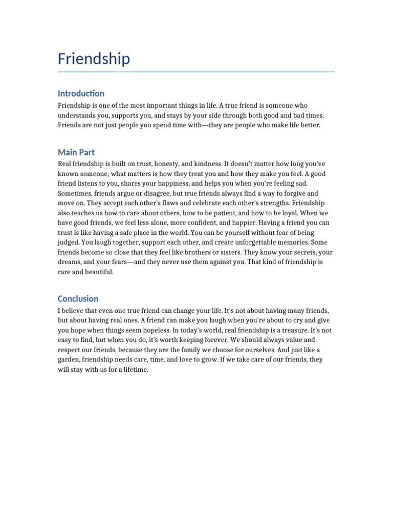 Friendship Essay | PDF