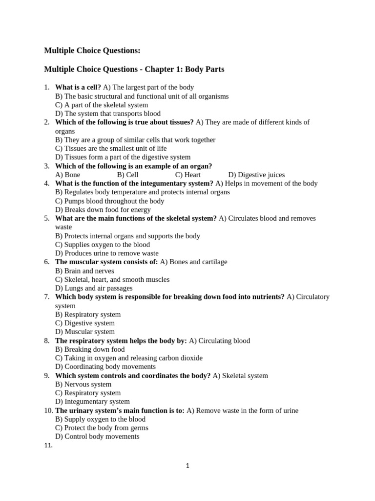 Human Body MCQs and Answers Guide | PDF | Human Body | Muscle