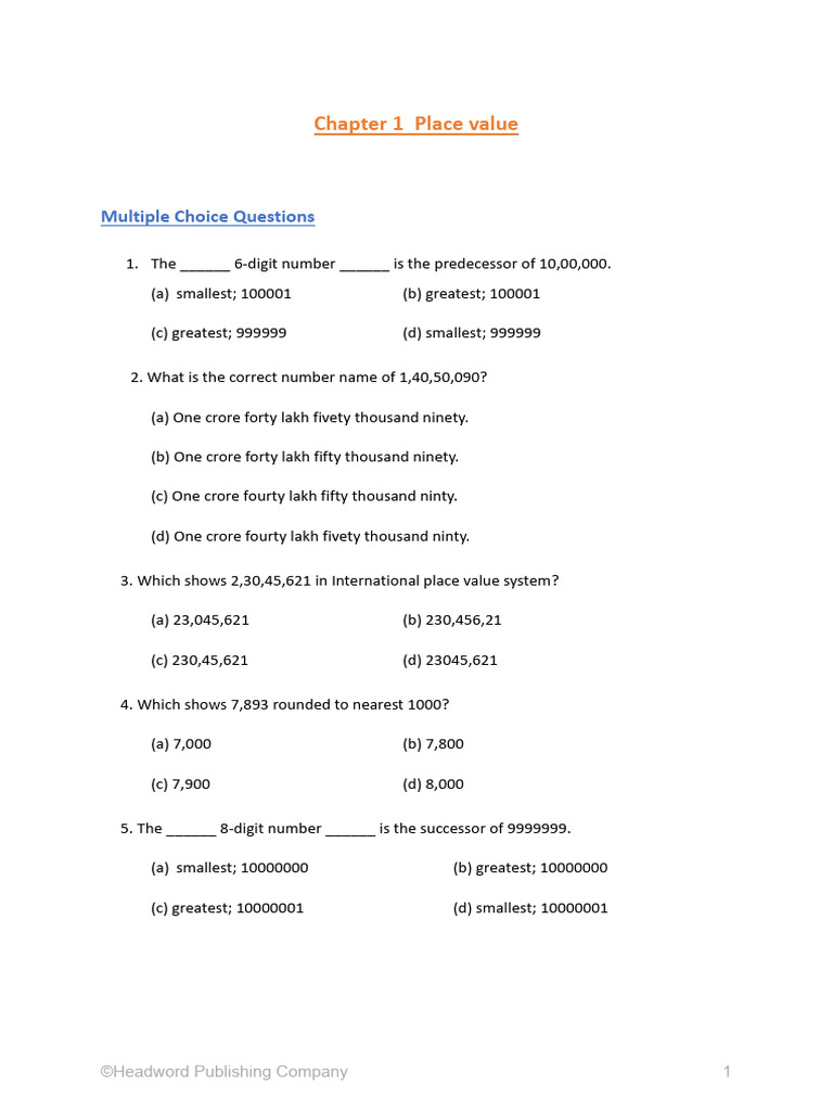 Maths B5 Ch01 Place Value | PDF | Lexicology