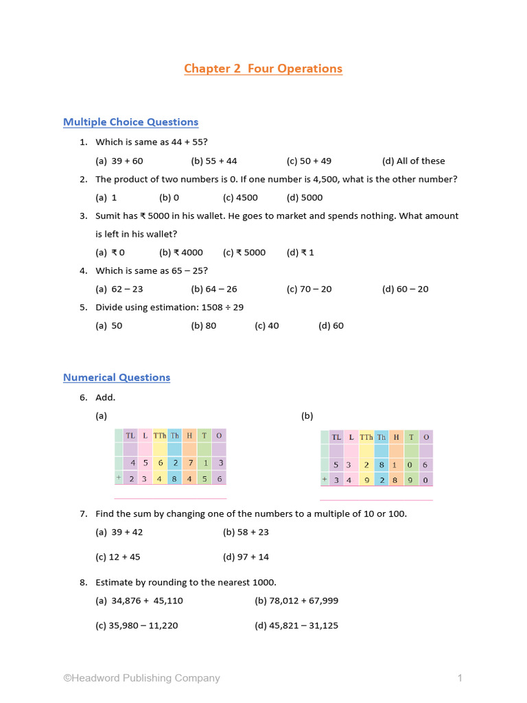 Class 5 Maths: Four Operations Quiz | PDF