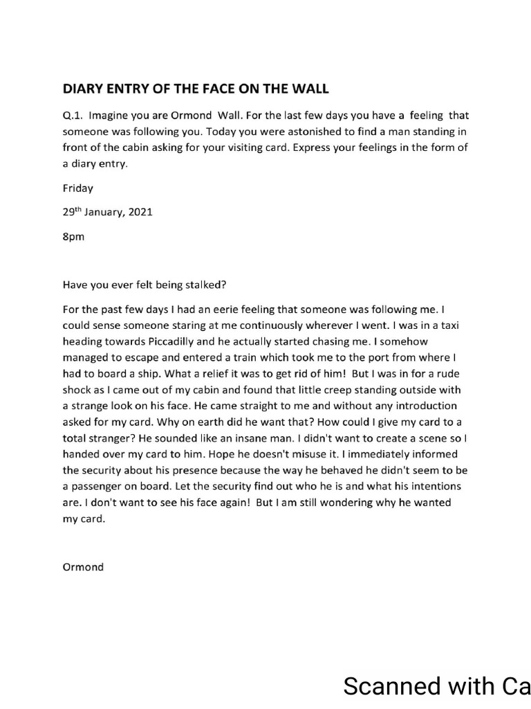 Diary Entry of The Face On The Wall | PDF