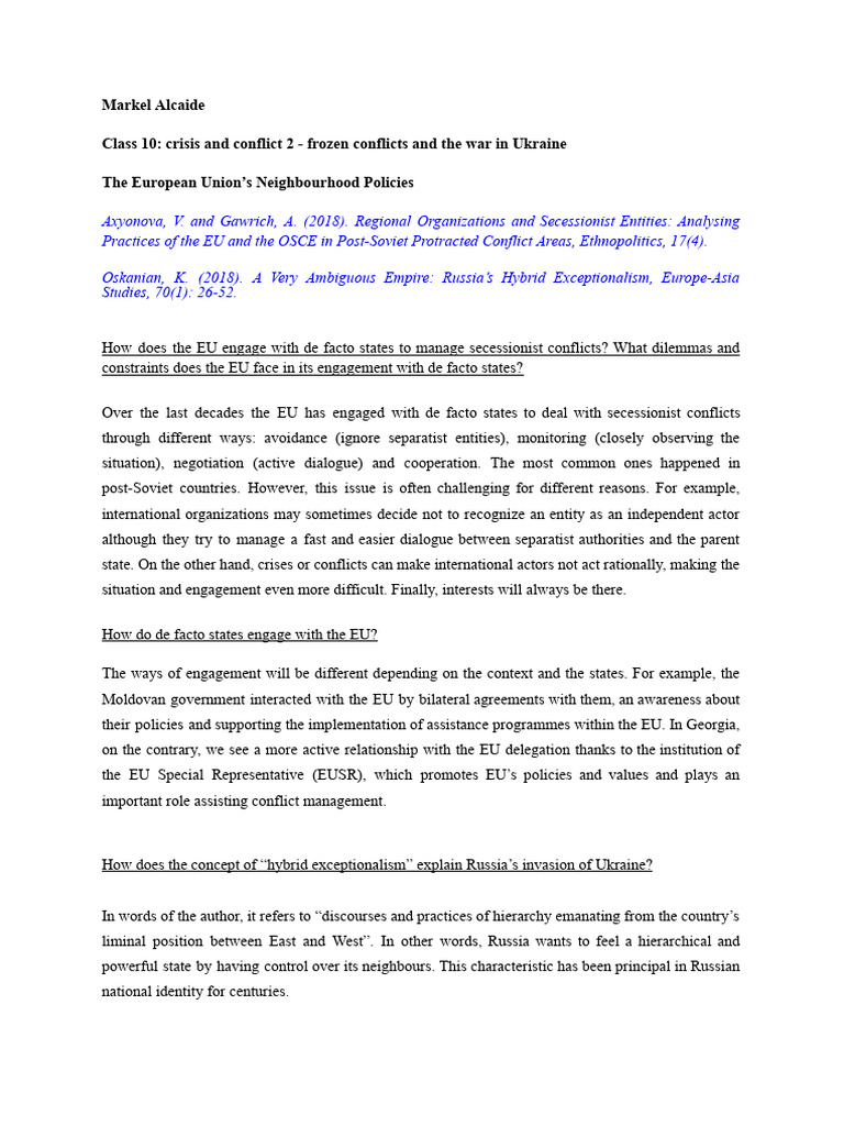 Crisis and Conflict 2 - Frozen Conflicts and The War in Ukraine | PDF ...