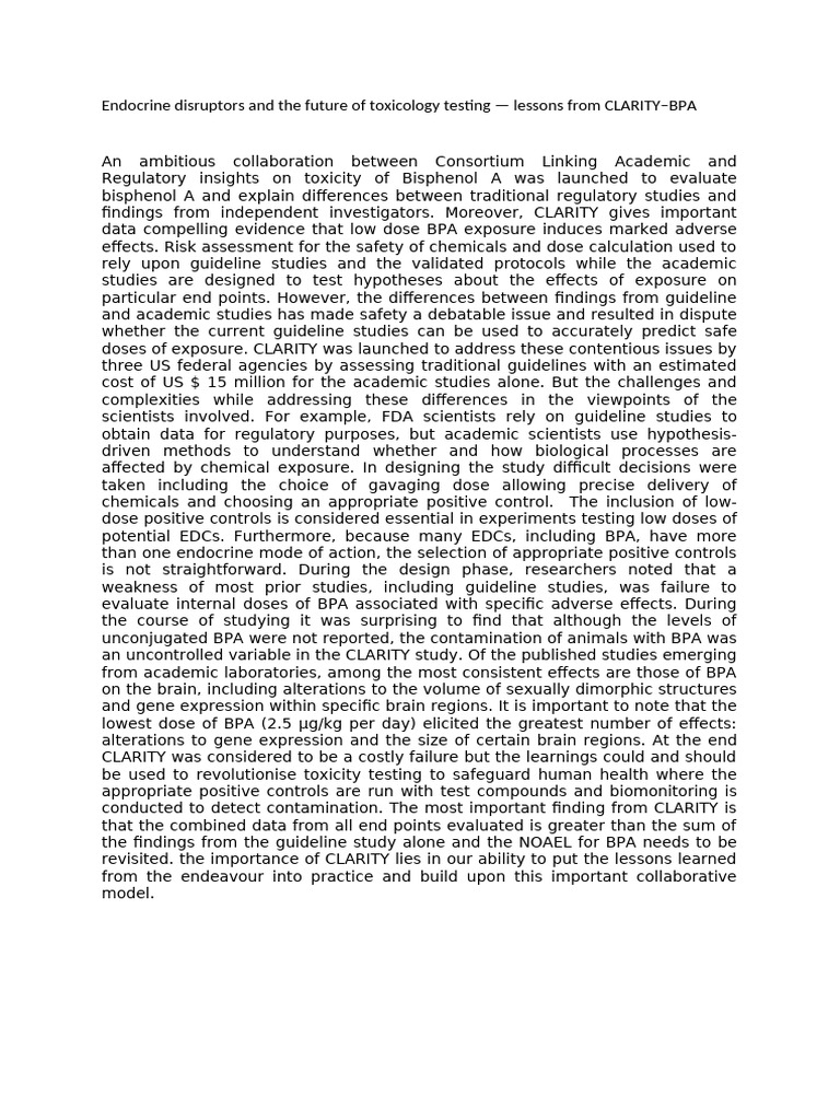 Endocrine Disruptors and The Future of Toxicology Testing | PDF ...