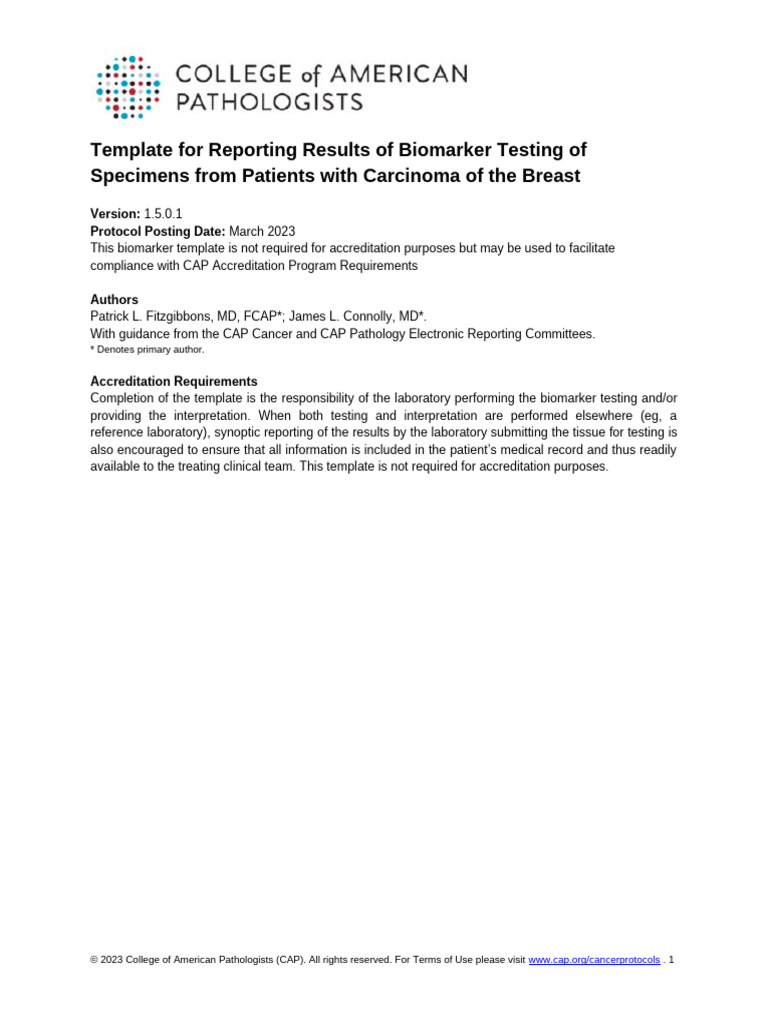 CAP Reporting Protocol - Breast Biomarker - March 2023 | PDF ...