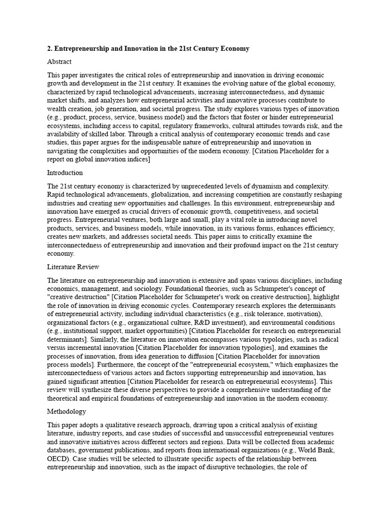 Entrepreneurship and Innovation in The 21st Century Economy | PDF ...