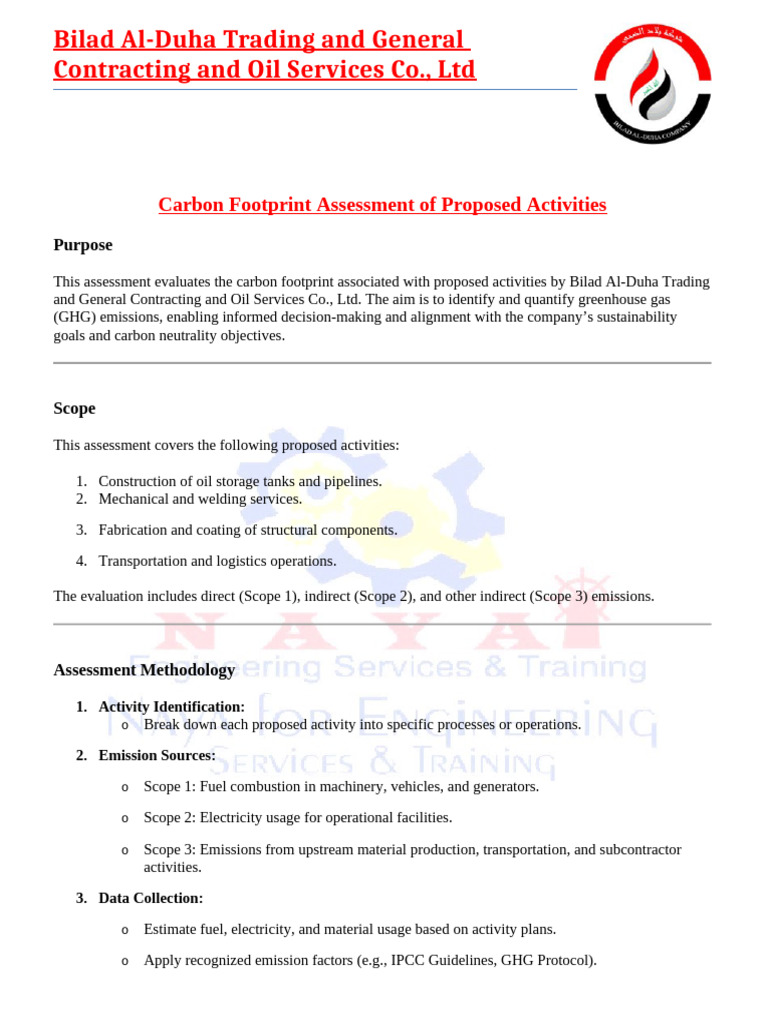 Carbon Footprint Assessment for Bilad Al-Duha | PDF | Carbon Footprint ...