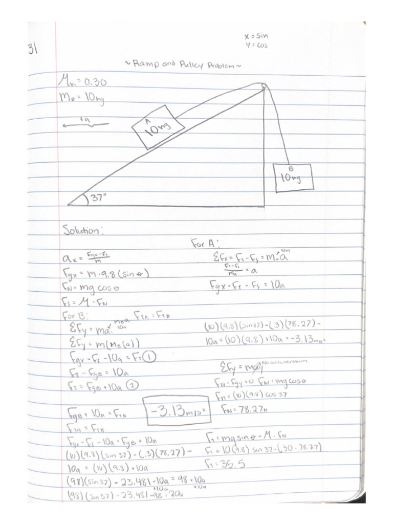 Ramp and Pulley Problem | PDF