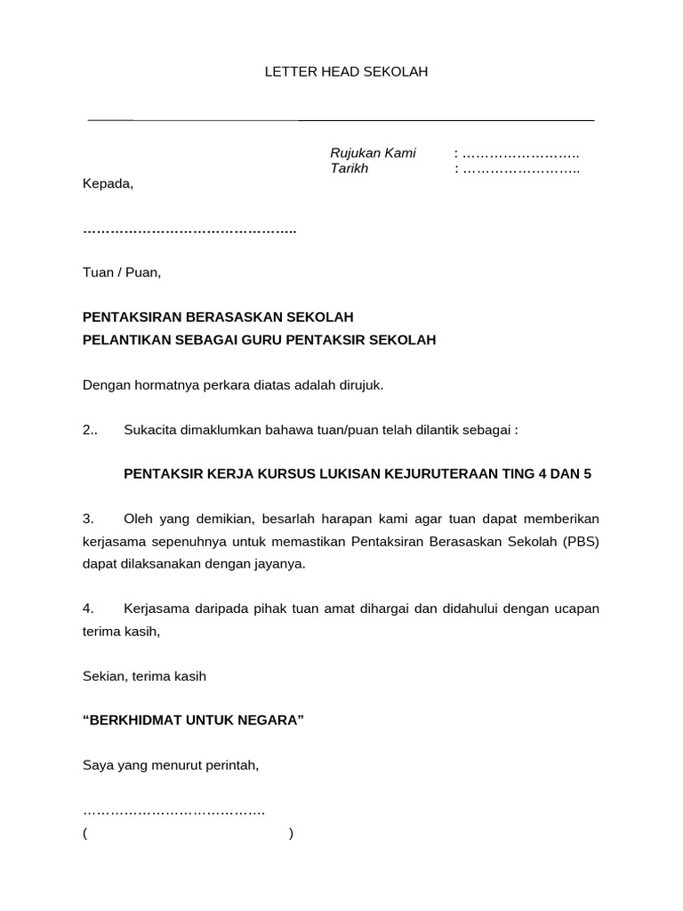 5.surat Perlantikan Pentaksir Mata Pelajaran Dari Sekolah | PDF
