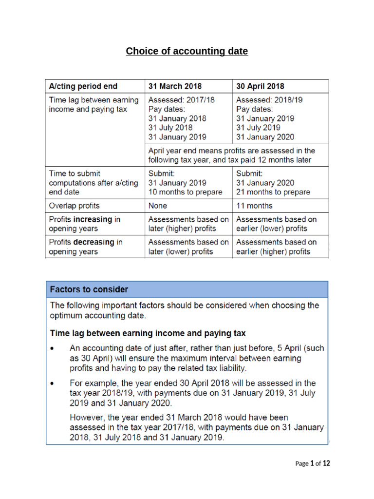 Choice of Accounting Date | PDF