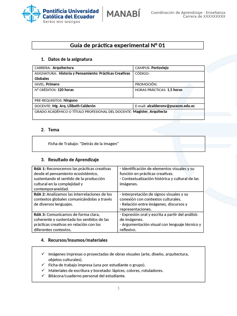 Guia PracticaExp N1 Asig - Pract.Creativas | PDF | Imagen | Enseñando