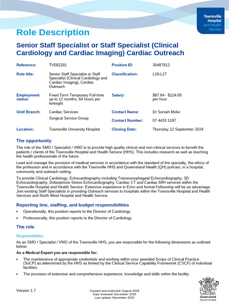 L18-L27 Staff Specialist (Clinical Cardiology and Cardiac Imaging ...