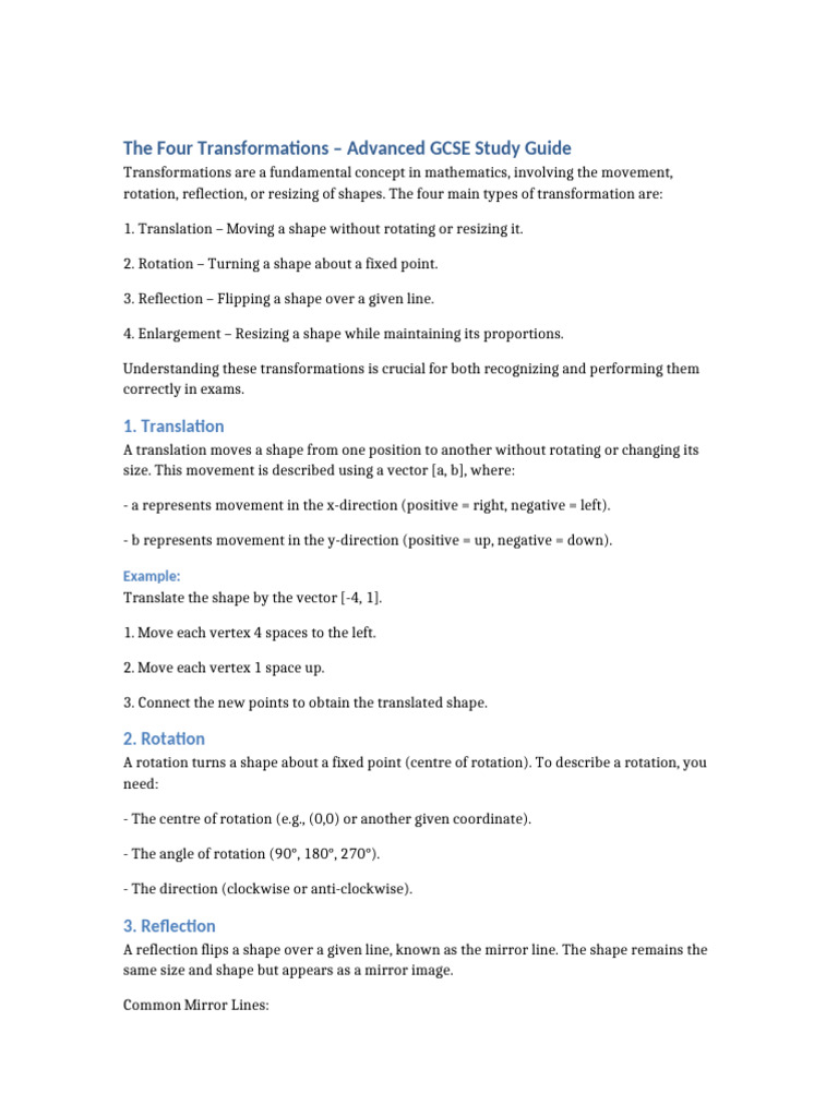 GCSE Transformations Study Guide | PDF