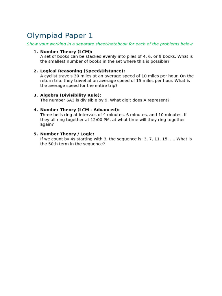 1 Math Olympiad Challenge Questions and Solutions | PDF