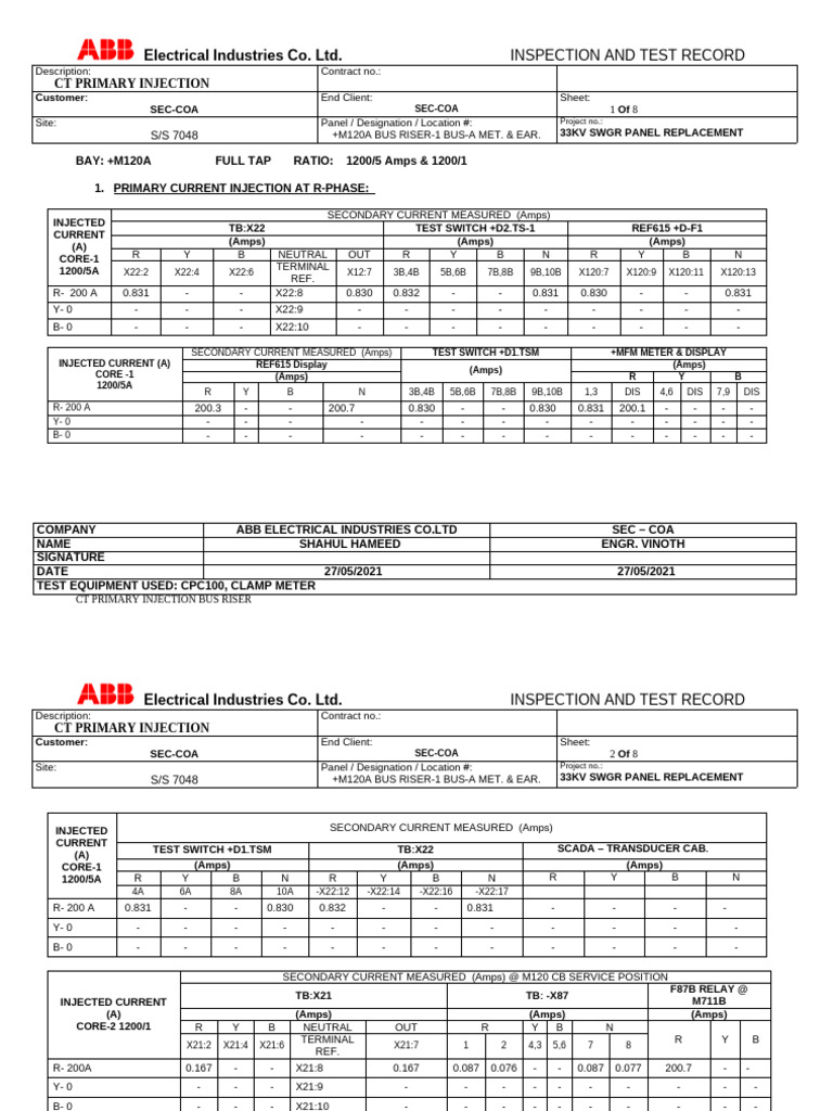 CT Primary Inj Bus Riser M120a | PDF | Power (Physics) | Measuring ...
