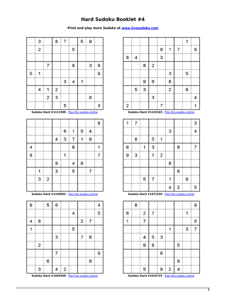 Hard Sudoku Booklet 4 en 6 | PDF | Logic Puzzles | Puzzles
