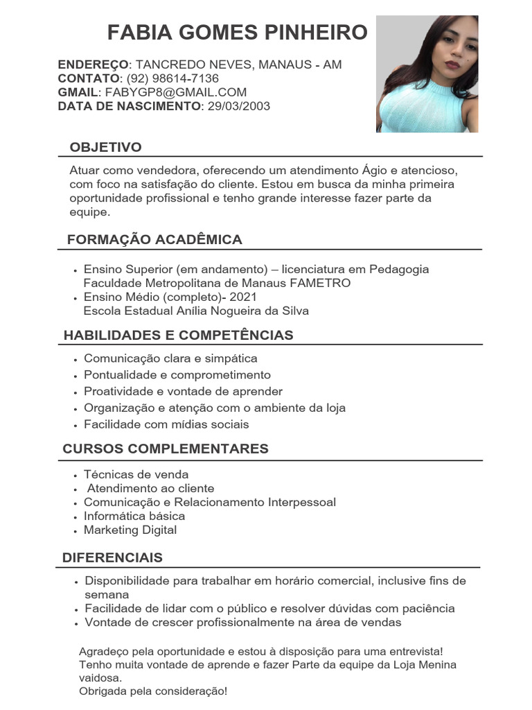 CV Fabia Gomes Pinheiro PDF | PDF
