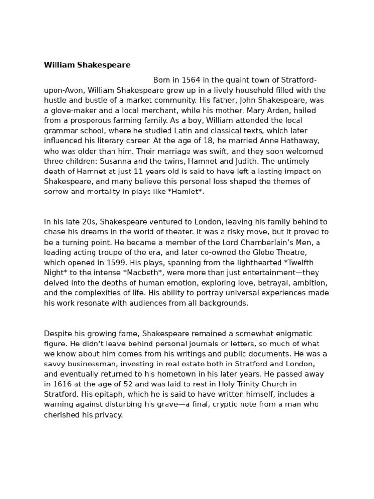 William Shakespeare Final | PDF | William Shakespeare