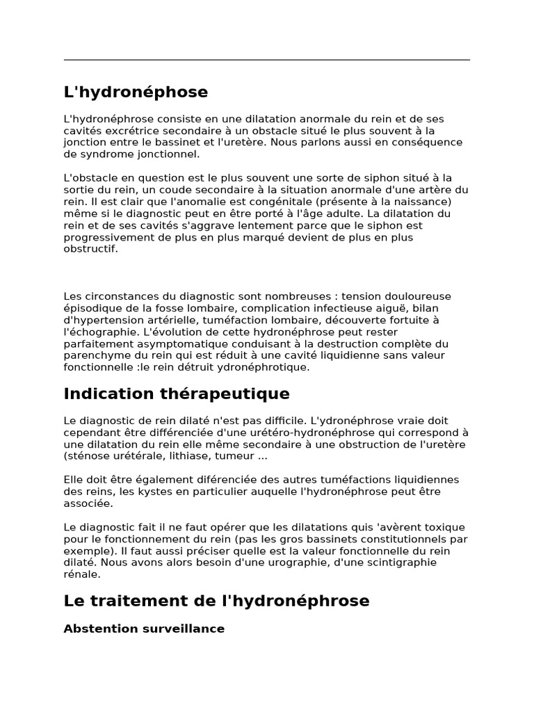Hydronéphrose : causes et traitements | PDF | Rein | Maladies et ...