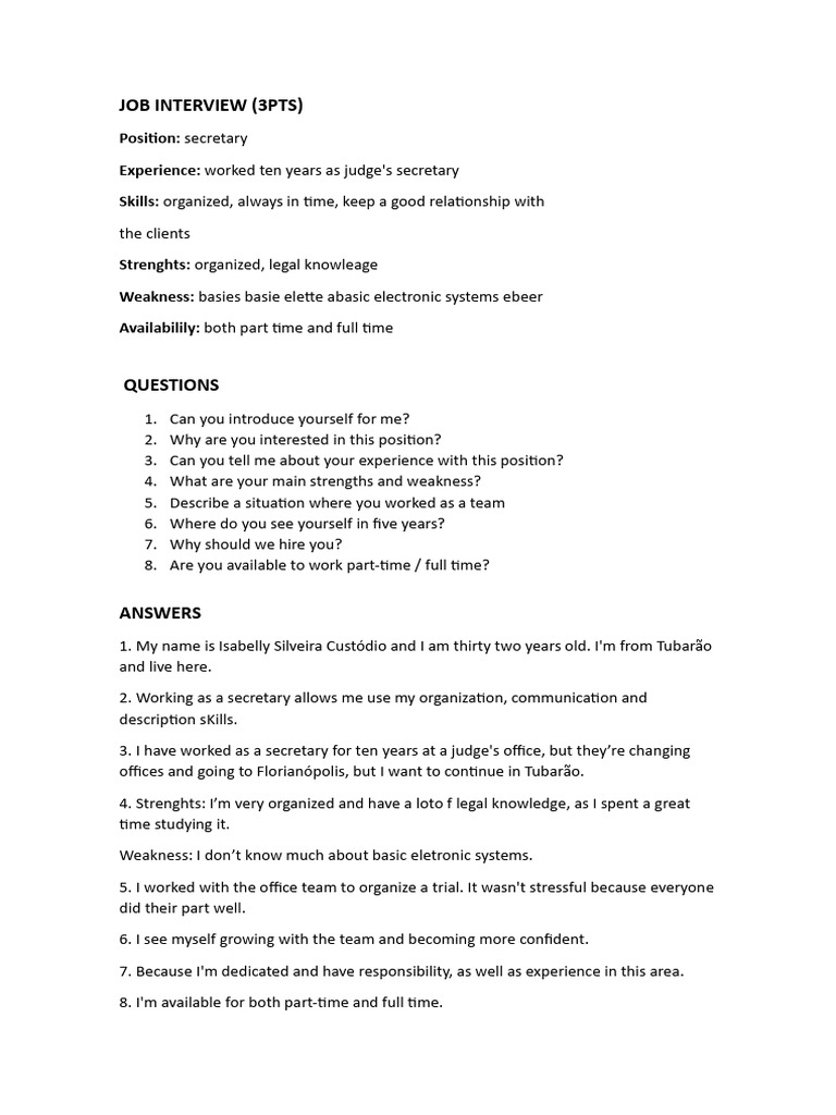 Job Interview for Secretary Position | PDF