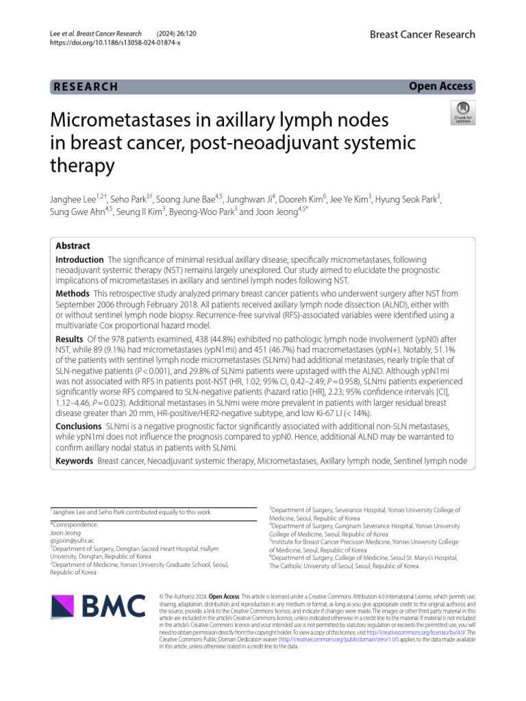 Micrometastases in Axillary Lymph Nodes | PDF | Breast Cancer | Metastasis