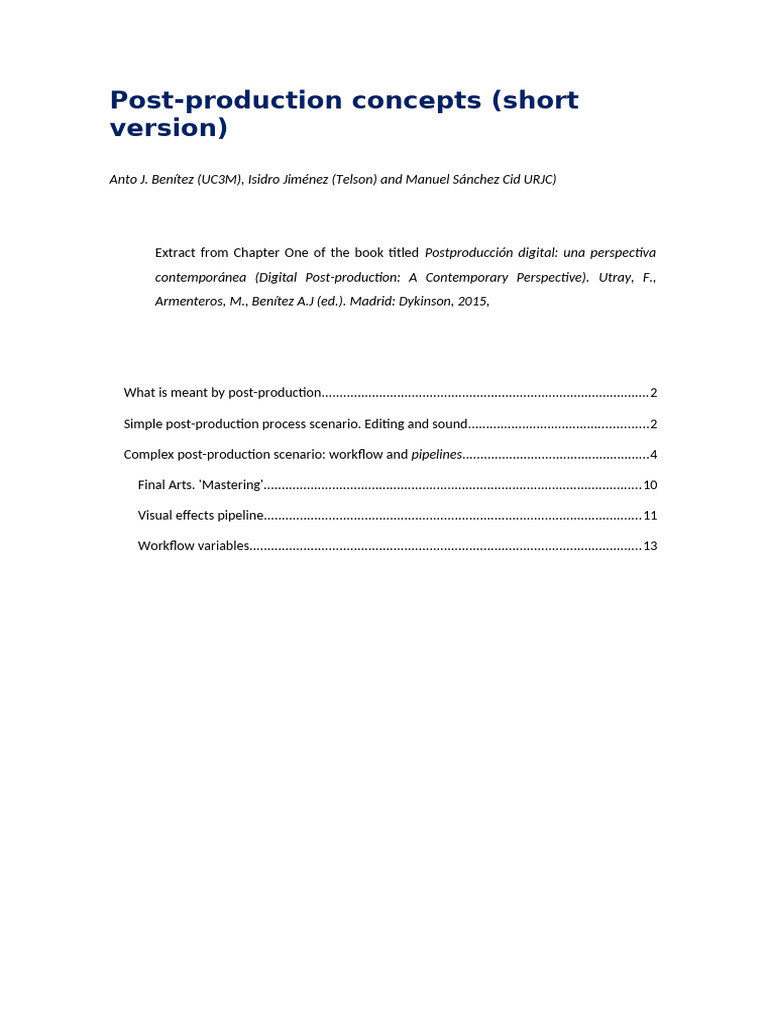 Post-Production Concepts V22-23 | PDF