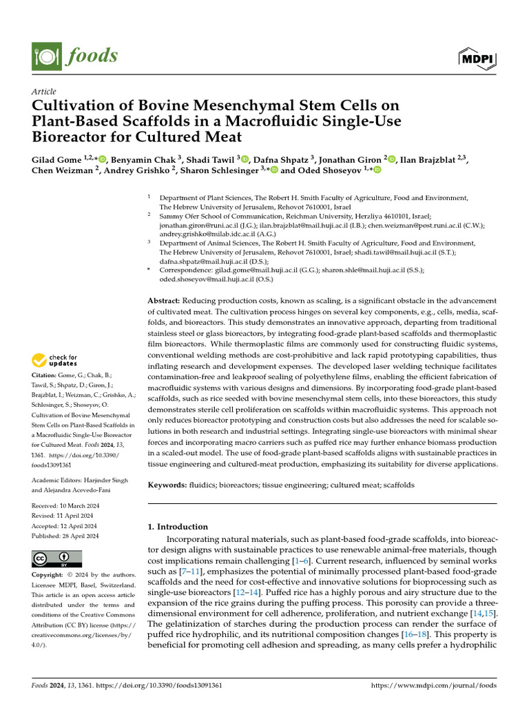 Cultivation of Bovine Mesenchymal Stem Cells onPlant-Based Scaffolds in ...