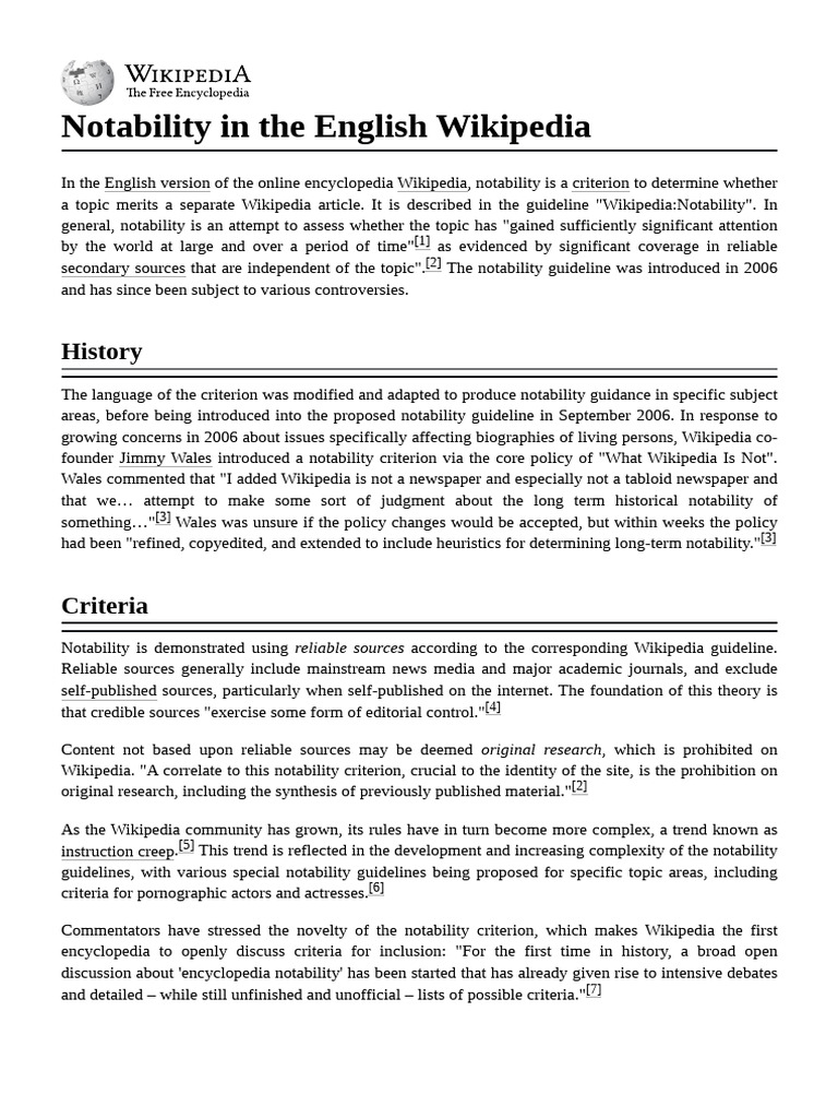 Notability in The English Wikipedia | PDF