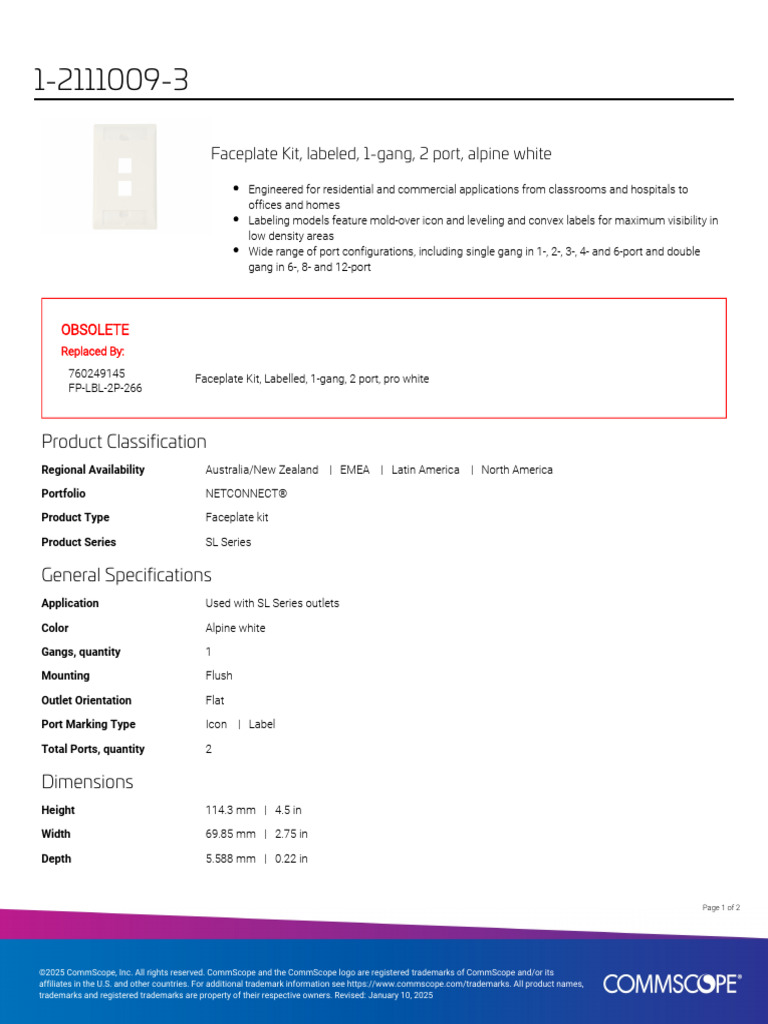 Face Plate - 1 2111009 3 - Commscope | PDF