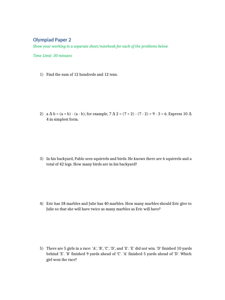 2 Math Olympiad Challenge Questions Set 2 | PDF