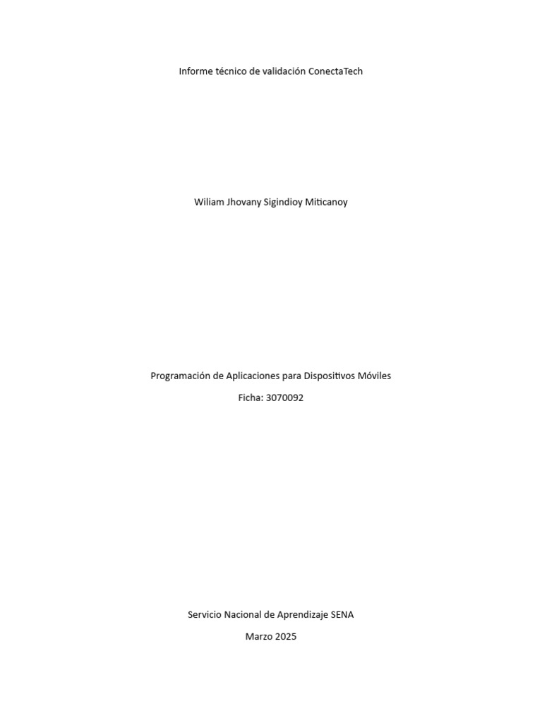 Informe Técnico de Validación ConectaTech | PDF | Interfaz de usuario | Aplicación movil