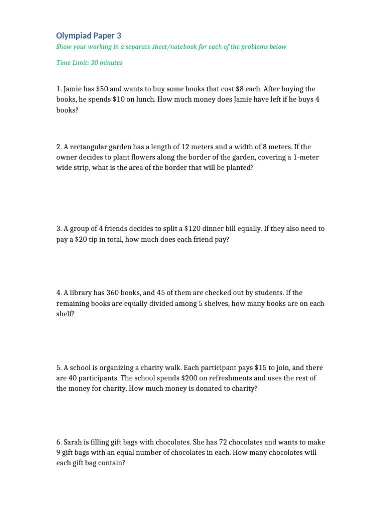 3 Math Olympiad Challenge Questions Set 3 | PDF