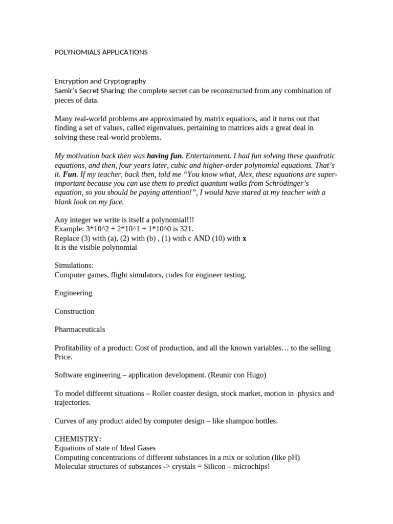 Polynomials Applications | PDF | Equations | Polynomial