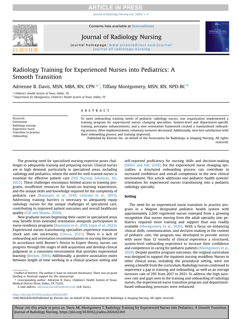 Radiology Training For Experienced RN - JRN Publication | PDF | Nursing ...