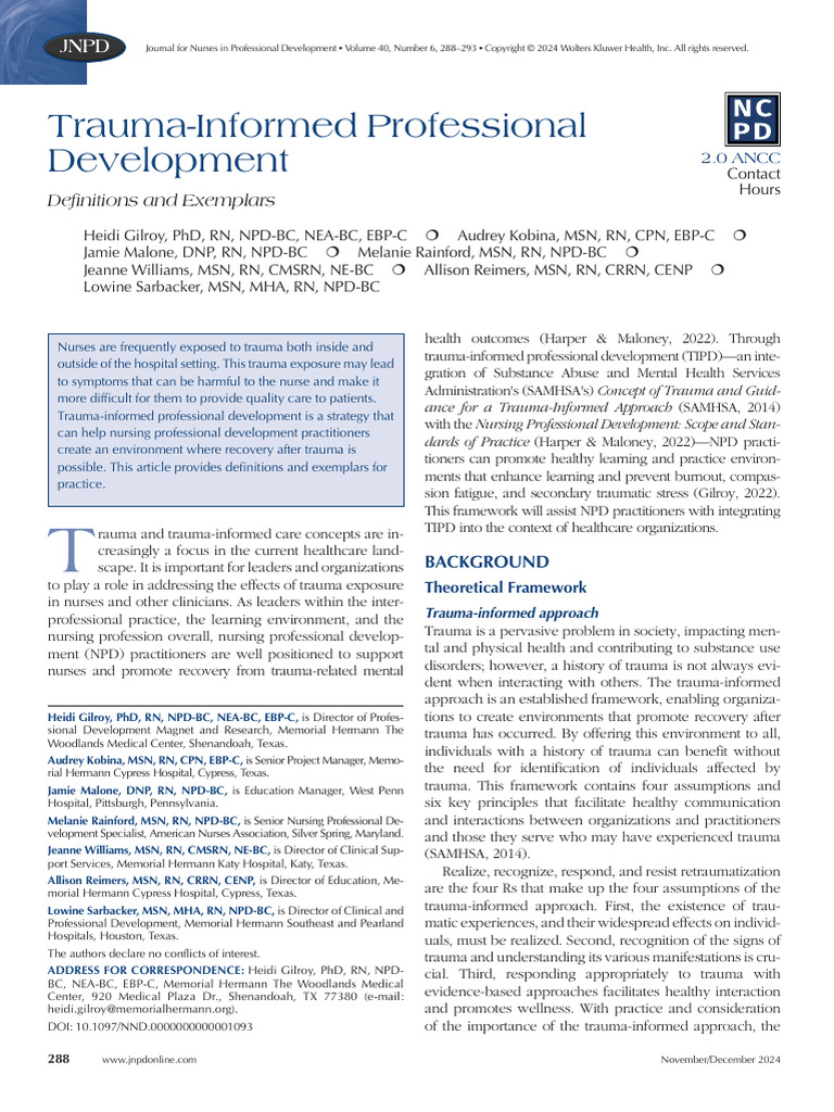 Trauma-Informed Professional Development - Definitions and Exemplars ...