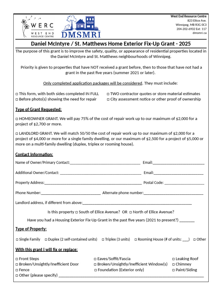 Housing Grant Application Form 2025 | PDF