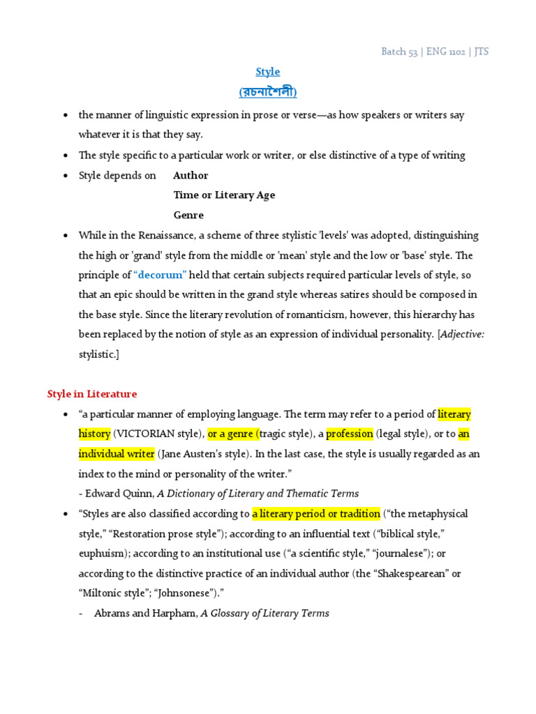 ENG 1102 - Worksheet - Style (Batch 53) | PDF | Poetry | Linguistics