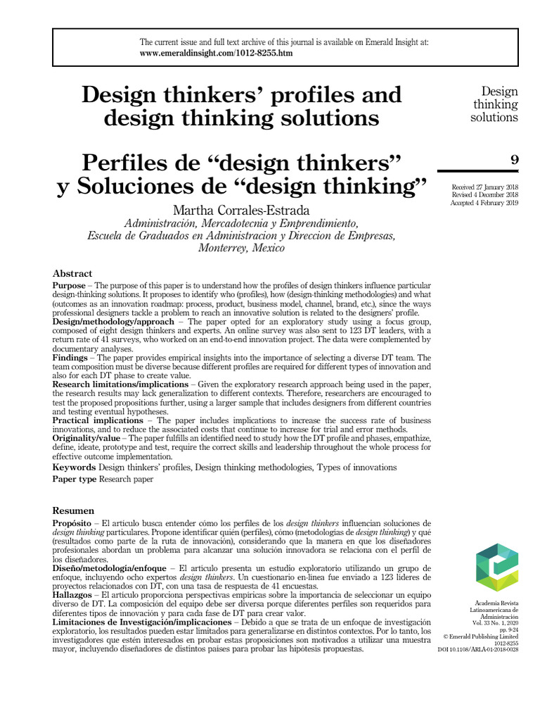 Perfiles de Design Thinkers y Soluciones de Design Thinking | PDF | Design Thinking | Thought