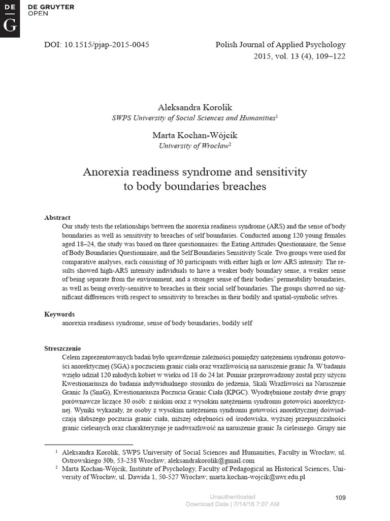Anorexia Readiness Syndrome and Sensitivity to Bod | PDF | Anorexia ...