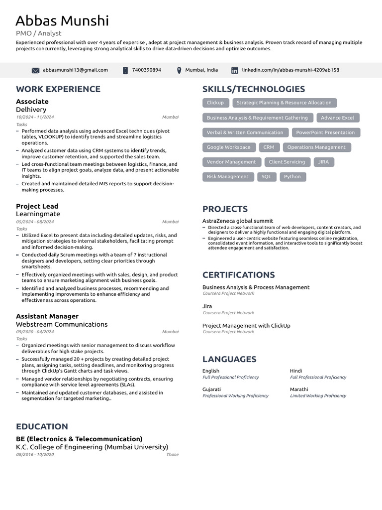 Naukri AbbasShabbirMunshi (4y 0m) | PDF | Business Analysis | Customer ...