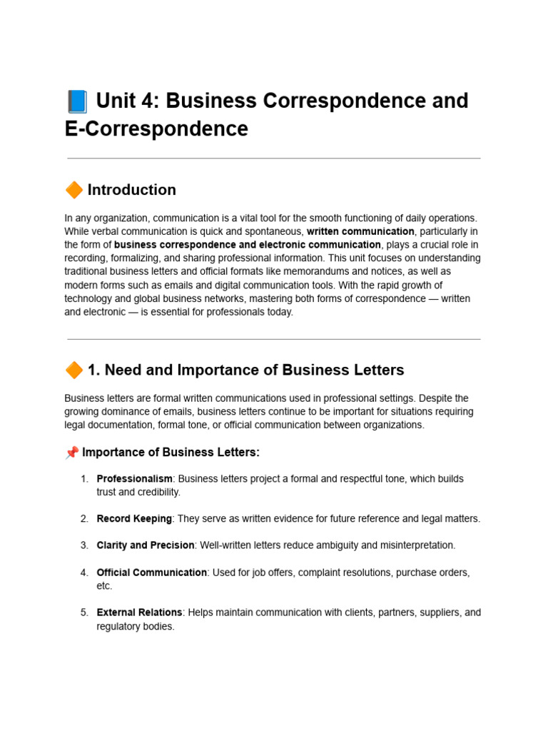 ? Unit 4 - Business Correspondence and E-Correspondence | PDF ...