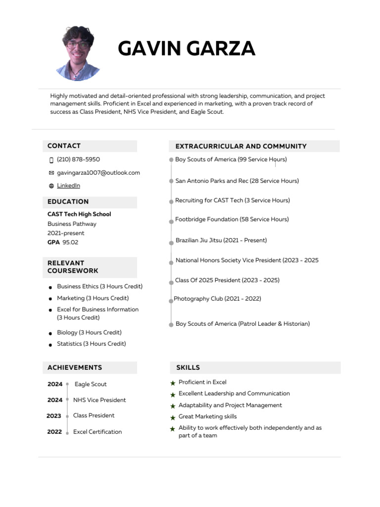 Gavin Garza: Contact Extracurricular and Community | PDF