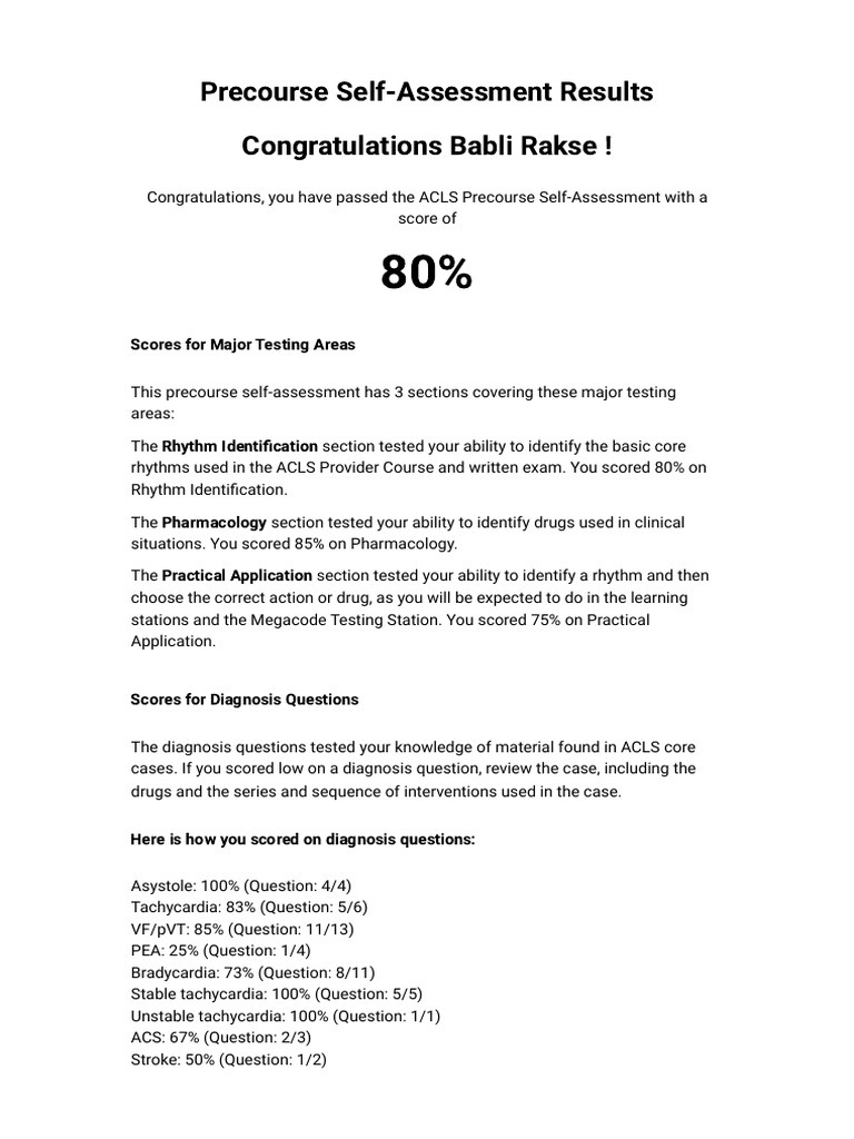 Babli AHA Elearning - ACLS Precourse Self-Assessment and Precourse Work, International English ...