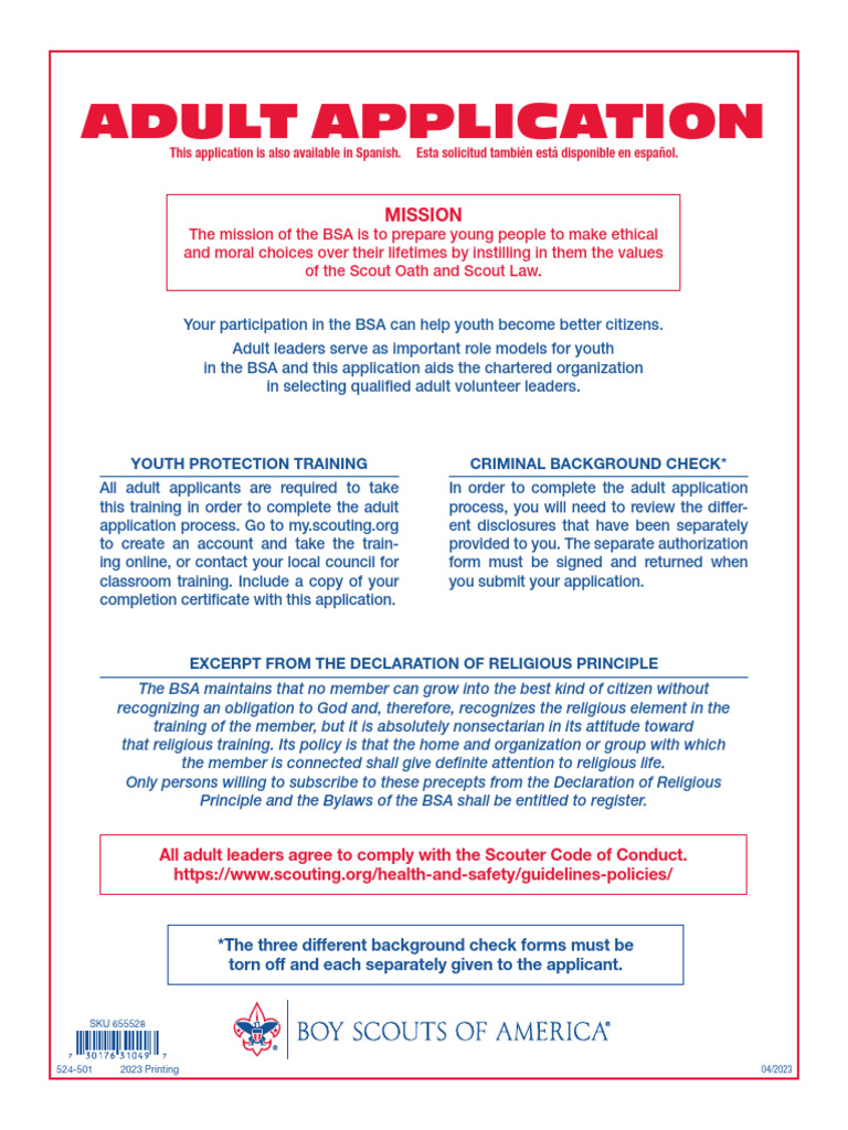 Adult Application: Mission | PDF | Boy Scouts Of America | Identity ...