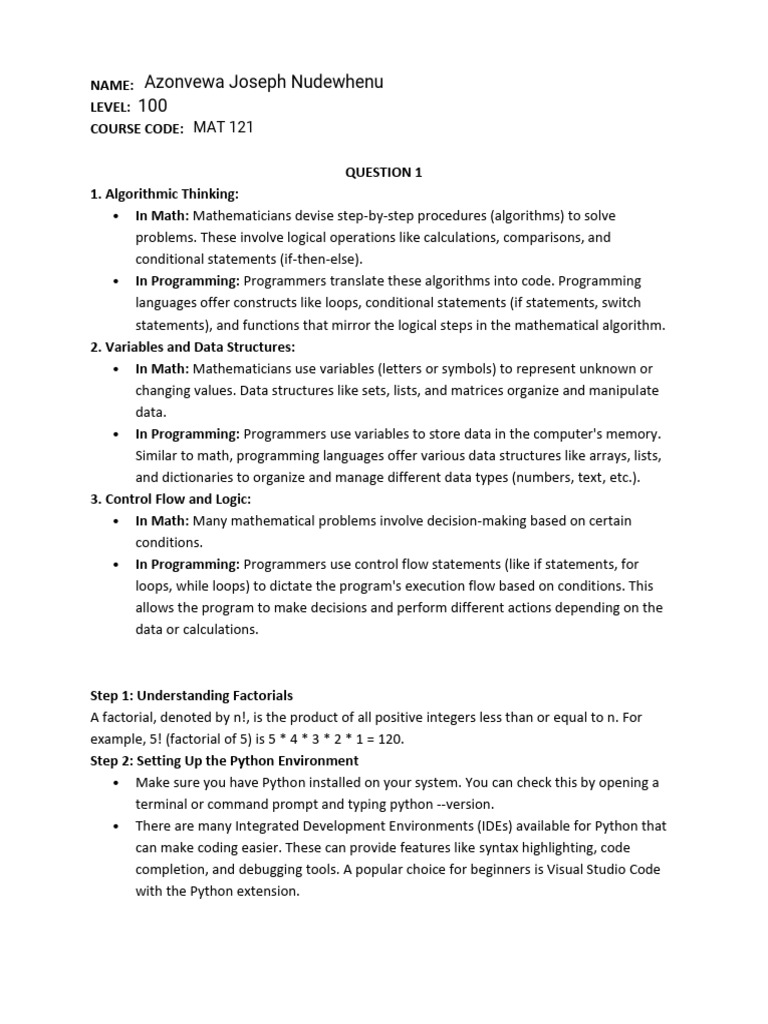 MAT121 ASSIGNMENT (1) - 1 (1) - Edited | PDF | Computer Programming | Python (Programming Language)