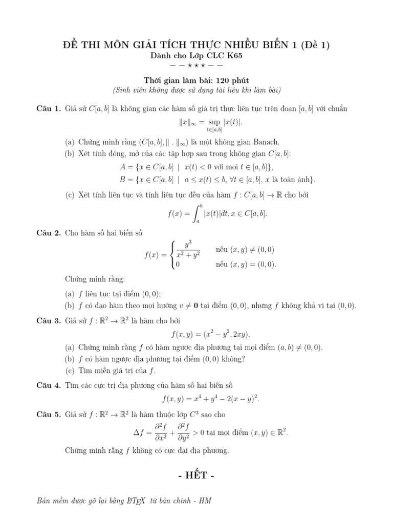k65 CLC Giai Tich Thuc Nhieu Bien I | PDF