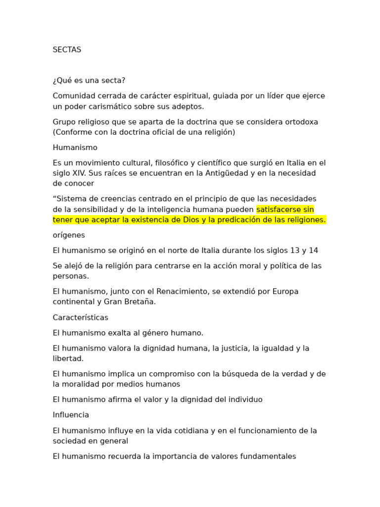 Sectas, Humanismo y Liberalismo Religioso | PDF | Humanismo ...