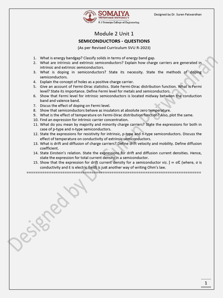Semiconductors - Questions | PDF