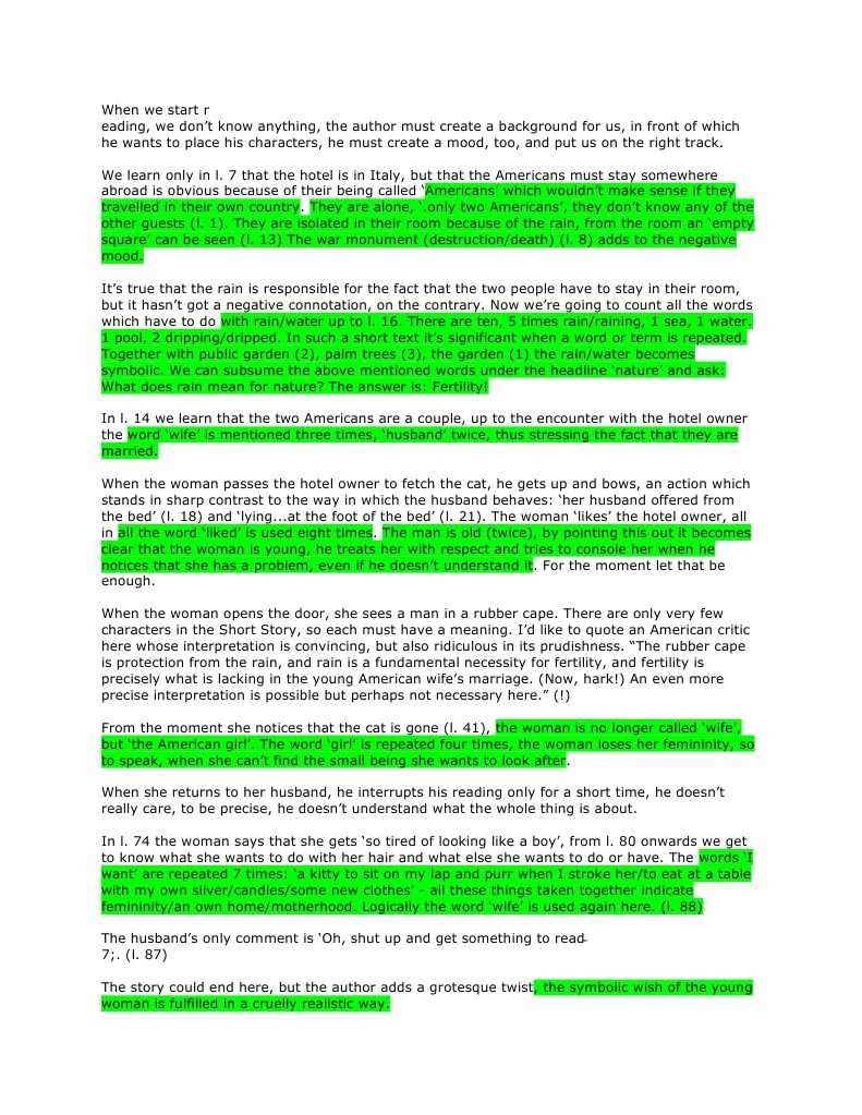 IMAGERY The Cat in The Rain | PDF | Ernest Hemingway | Cats