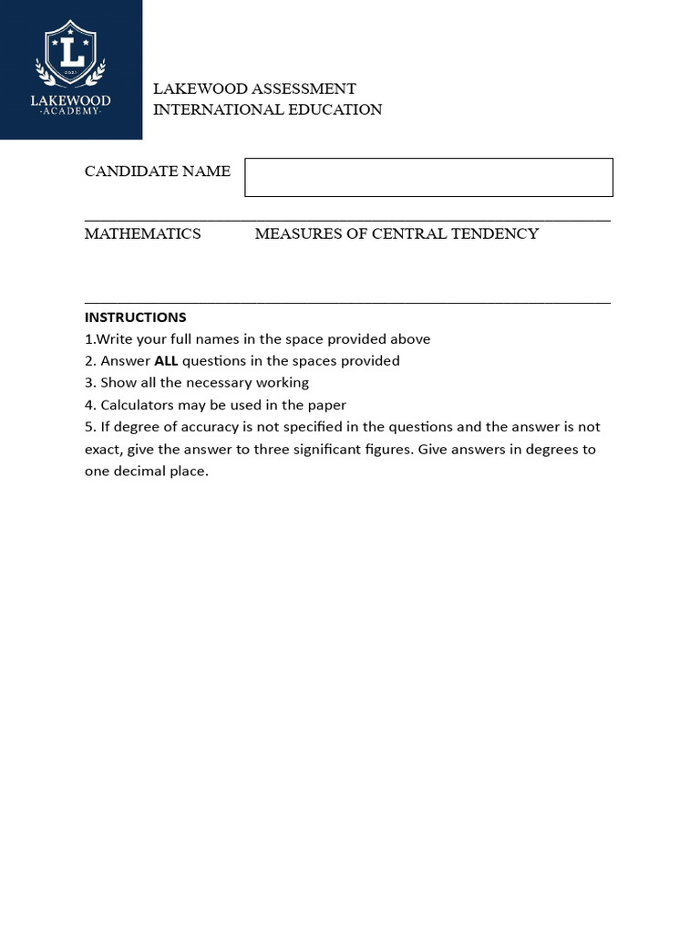 Mathematics Central Tendency Assessment | PDF | Significant Figures ...