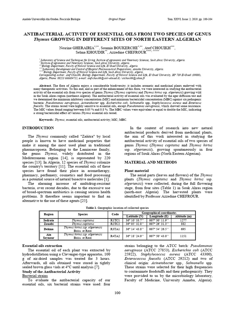 Antibacterial Activity of Thymus Oils | PDF | Organisms | Microbiology